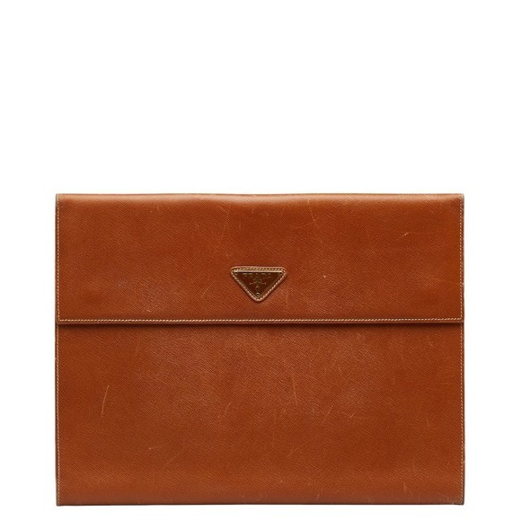Prada | Bags | Prada Triangle Plate Saffiano Notebook Cover Brown ...
